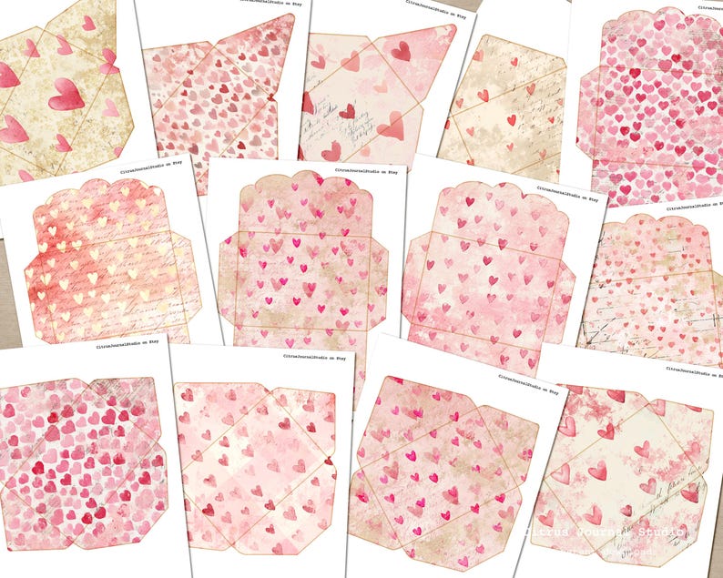 Sweet Heart Envelopes, Pink Valentines Day Junk Journal, Romantic ...