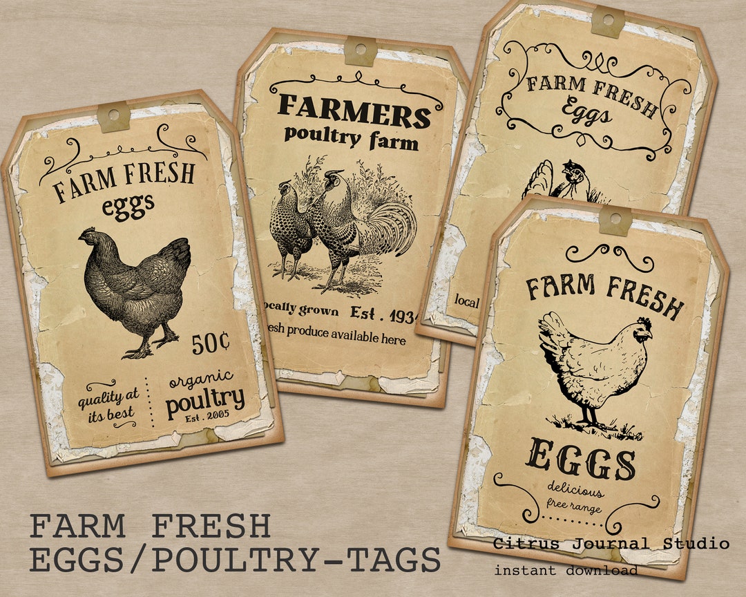 Farmhouse Tags, Journal Tags, Farm Fresh Eggs, Vintage Tags, Junk ...