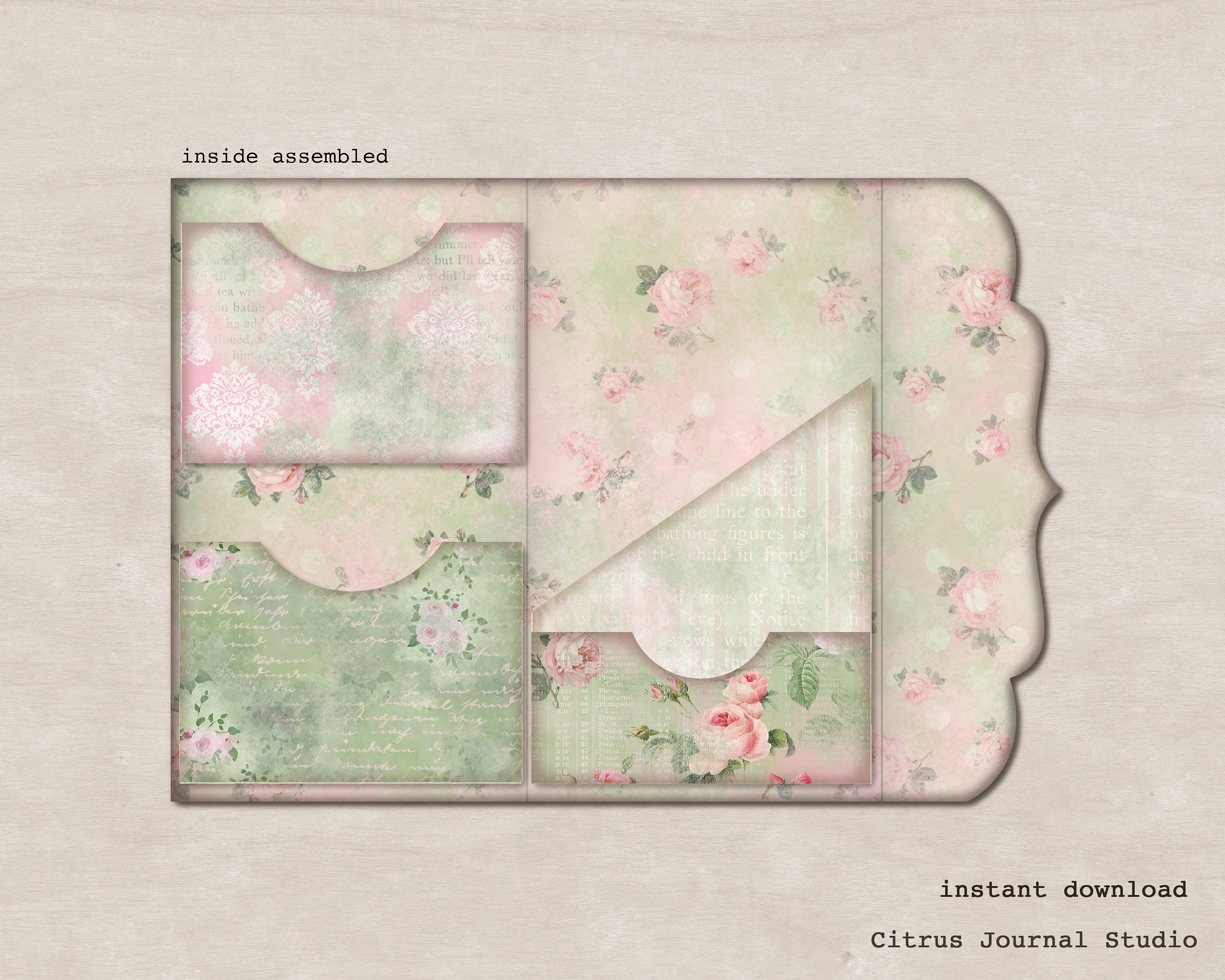 Shabby Green Junk Journal Kit Trifold Folio Journal Insert - Etsy
