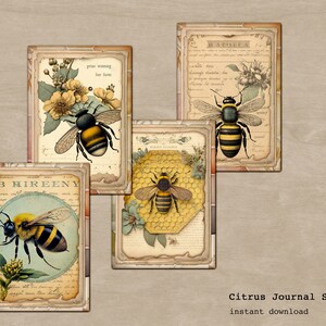 Honey Bee ATC, Vintage Ephemera, Junk Journal Tags, Busy Bee, Bumble ...