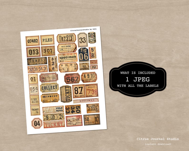 Number Labels, Vintage Labels, Junk Journal Kit, Vintage Tags, Specimen ...