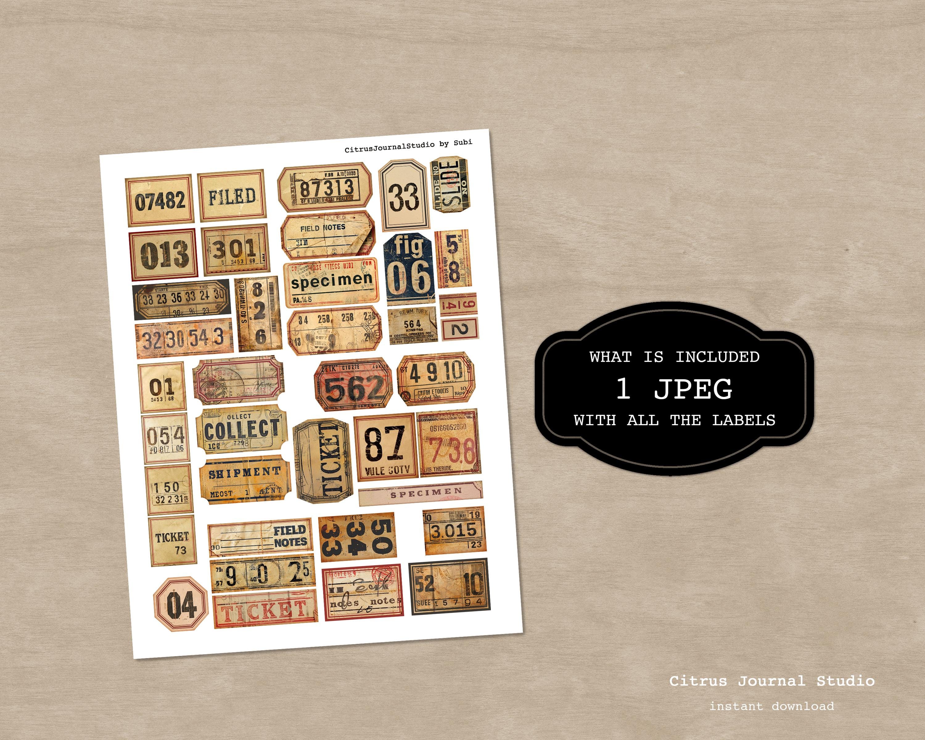 Number Labels, Vintage Labels, Junk Journal Kit, Vintage Tags, Specimen ...