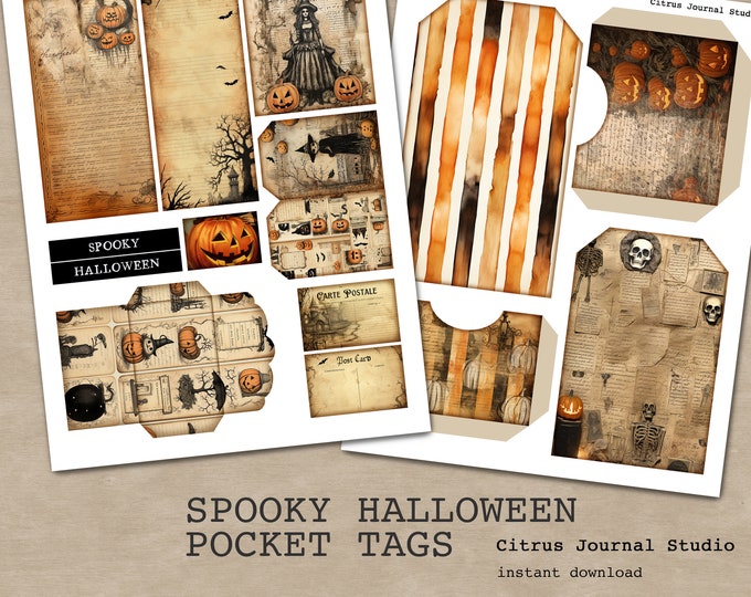 Spooky Halloween Pocket Tag, Vintage Halloween, Loaded Tags, Junk ...