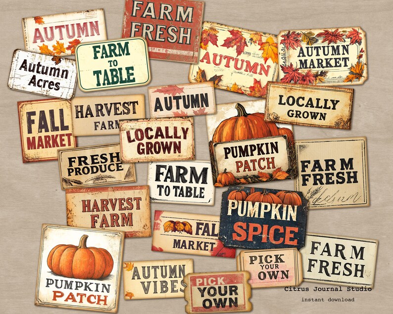 Autumn Labels, Pumpkin Spice, Autumn Ephemera, Vintage Fall Labels ...