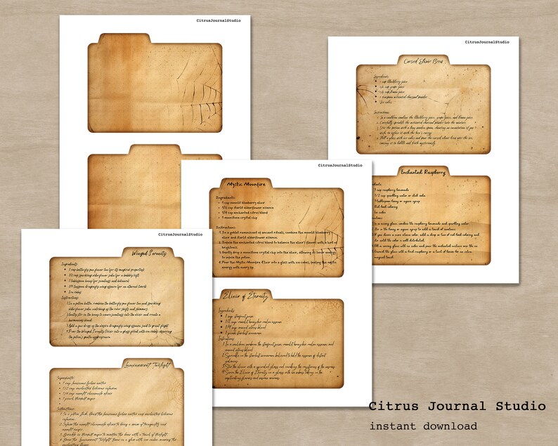 Halloween Recipe Cards, Spooky Ephemera, Potion Recipe, ATC, Potion ...