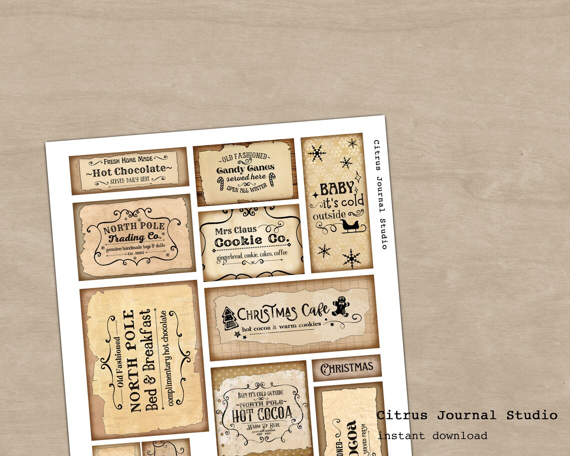 Christmas Signs, Digital Kit, Christmas Ephemera, Vintage Christmas ...