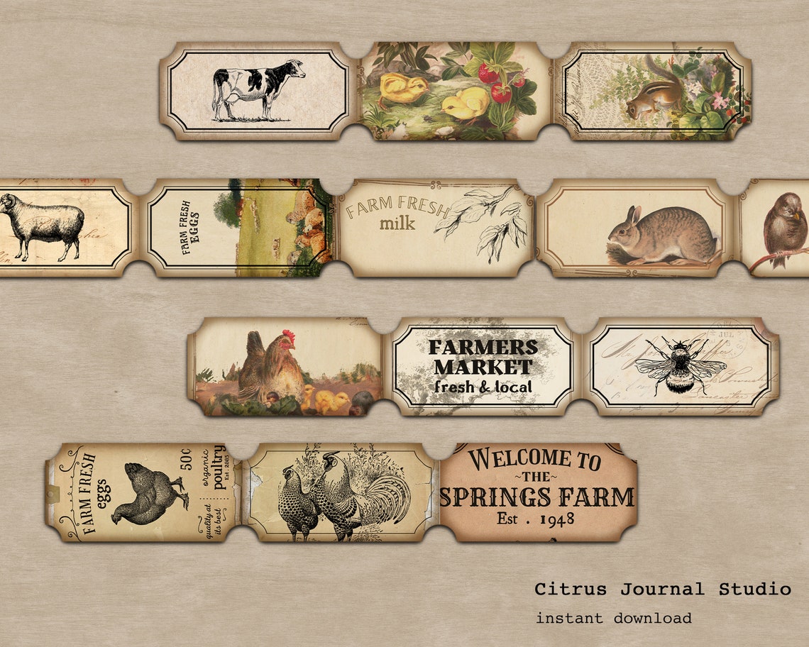 Farming Tickets, Junk Journal Kit, Farm Animals Ephemera, Farm Life ...