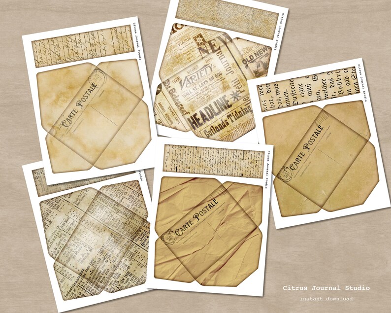 Vintage Brown Paper Envelopes, Tea Stained Stationery (digital Download ...