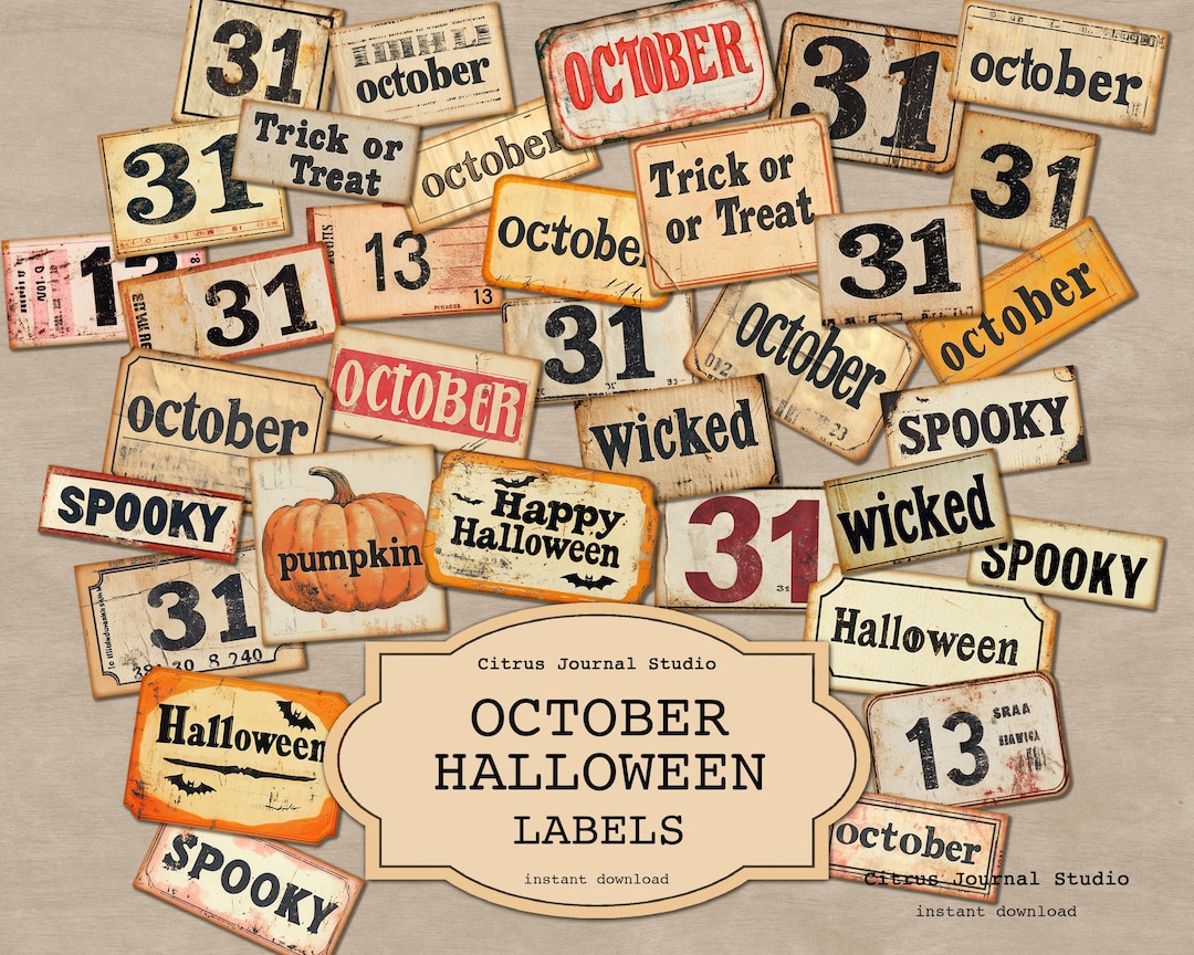 October Labels, Halloween Labels, Vintage Halloween, October 31 ...