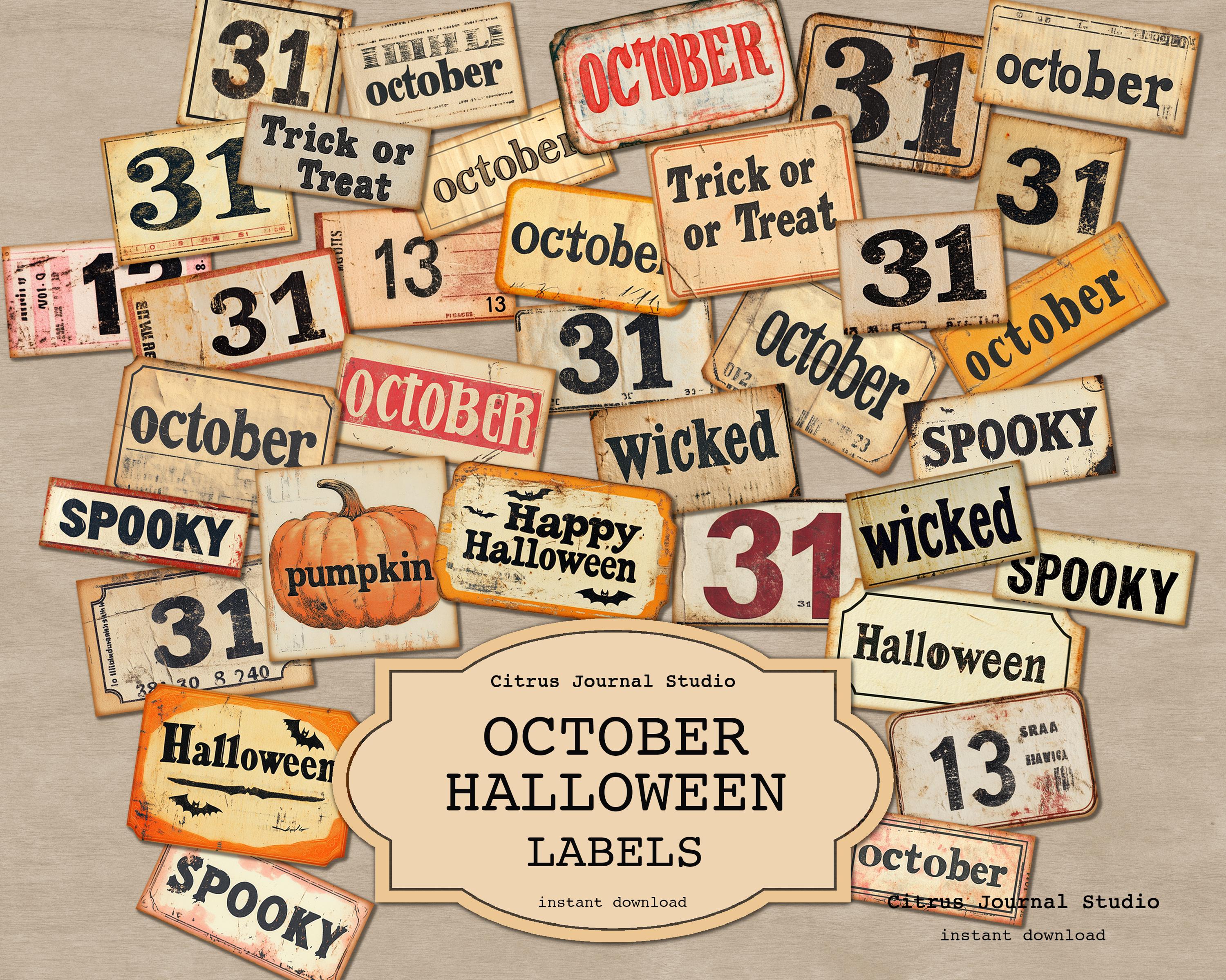 October Labels, Halloween Labels, Vintage Halloween, October 31 ...