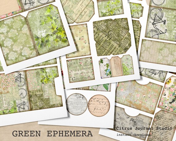 Green Ephemera Junk Journal Kit Ephemera Junk Journaling - Etsy