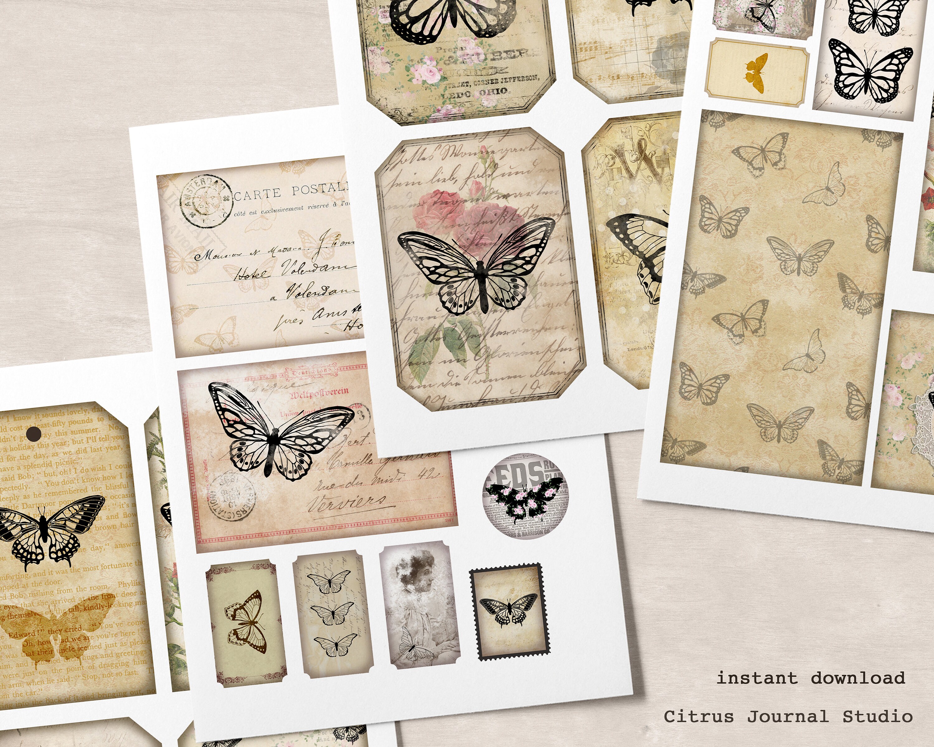 Butterfly Journal Pocket Tag Junk Journal Kit Butterfly - Etsy