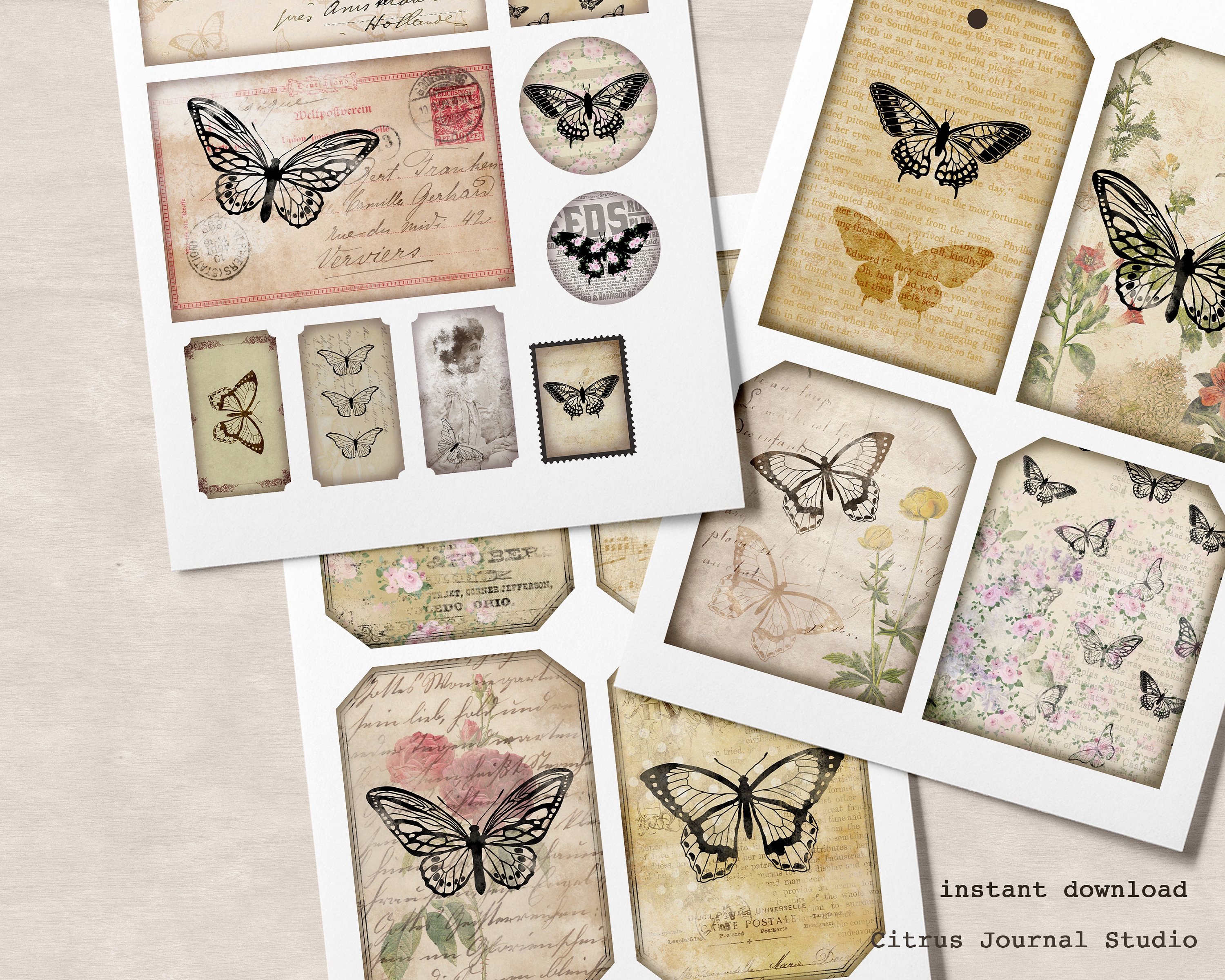 Butterfly Journal Pocket Tag Junk Journal Kit Butterfly - Etsy