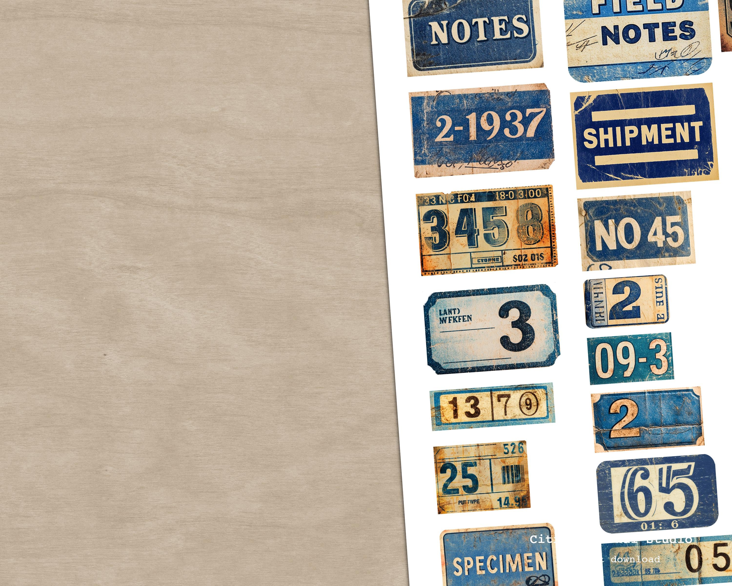 Blue Number Labels, Vintage Labels, Junk Journal, Fussy Cuts, Blue ...