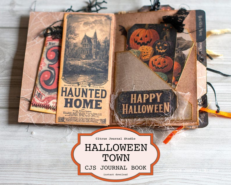 Halloween Junk Journal Kit, Vintage Raven Spooky Labels, Haunted Home ...