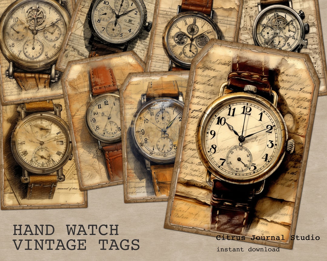 Vintage Tags, Vintage Watch Art, Digital Ephemera, Junk Journal Tags ...