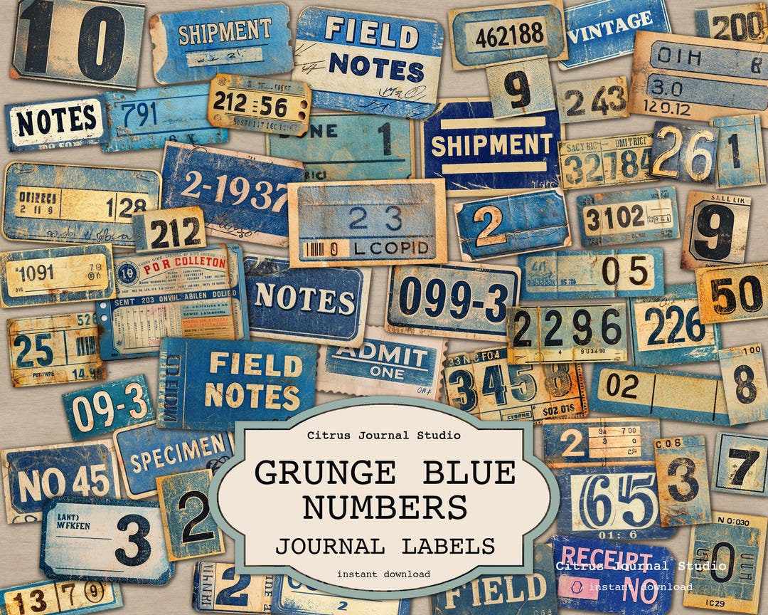 Blue Number Labels, Vintage Labels, Junk Journal, Fussy Cuts, Blue ...