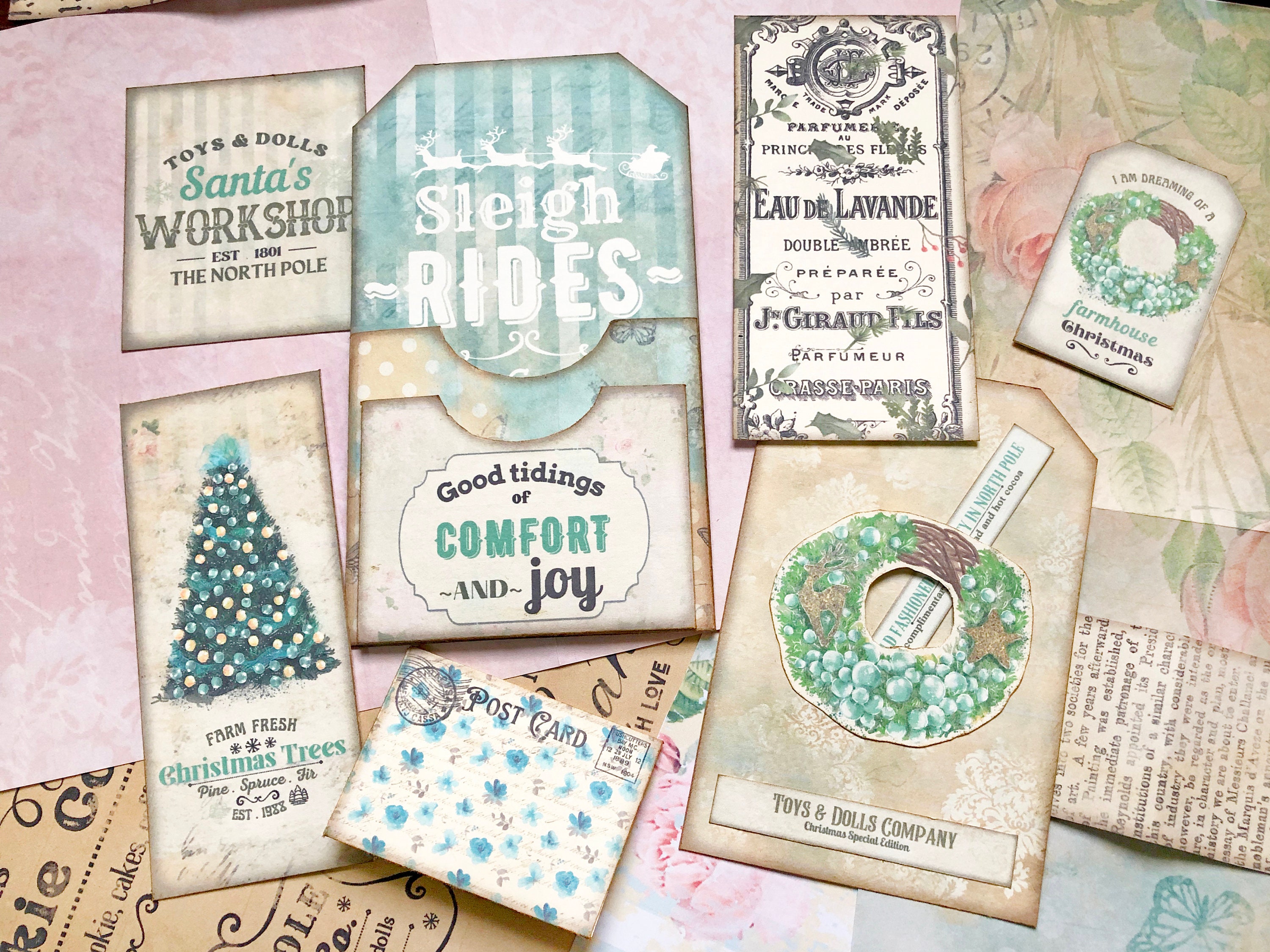 Christmas Pocket Tag Christmas Loaded Tags Shabby Chic Blue - Etsy Canada