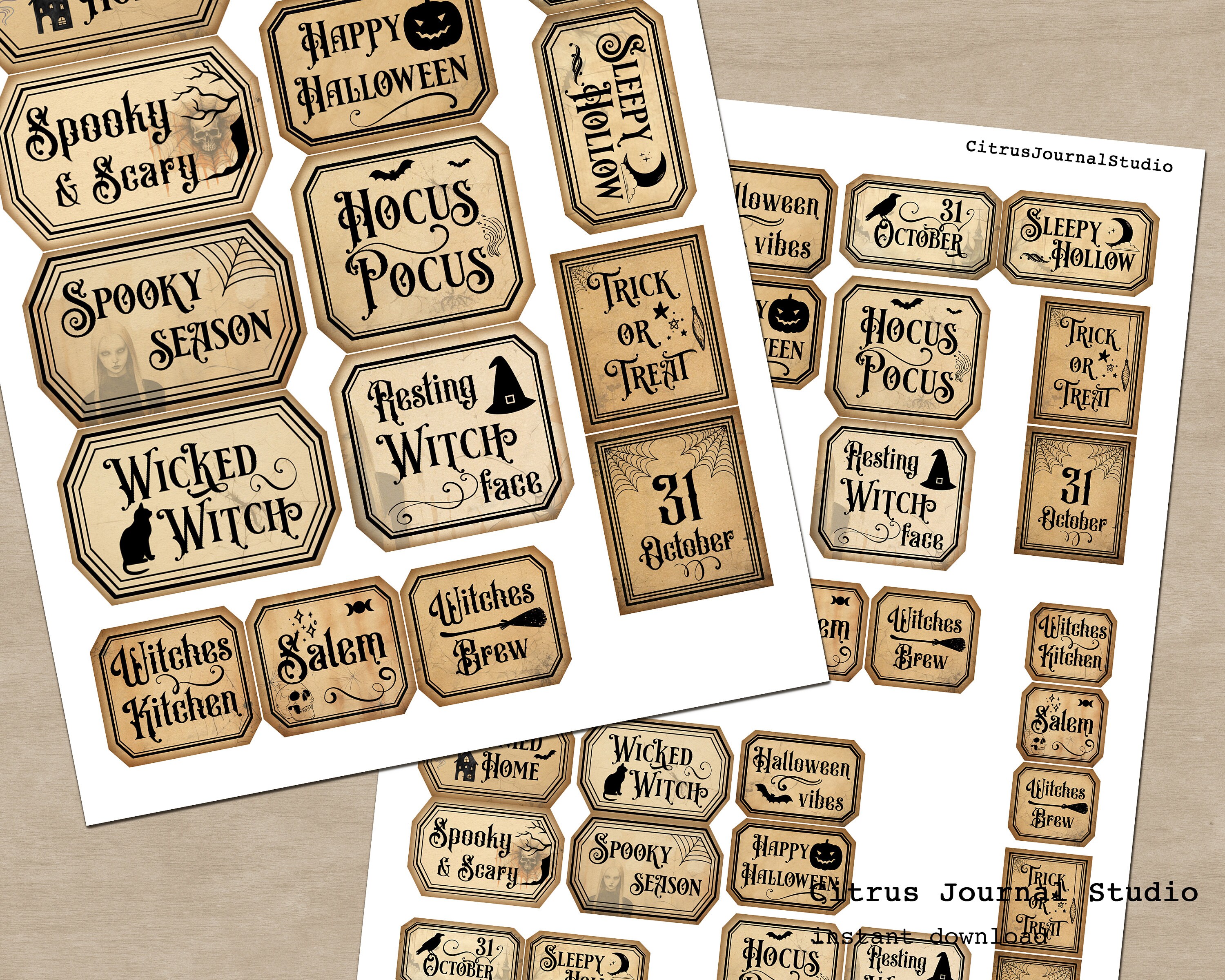 Halloween Spooky Labels, Vintage Scary, Hocus Pocus, Haunted Home ...