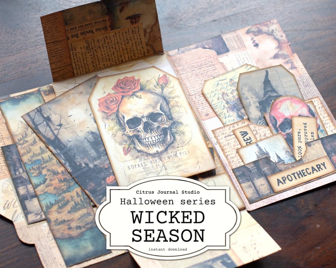 Wicked Season, Halloween Folio, Junk Journal, Folding Folio, Vintage ...