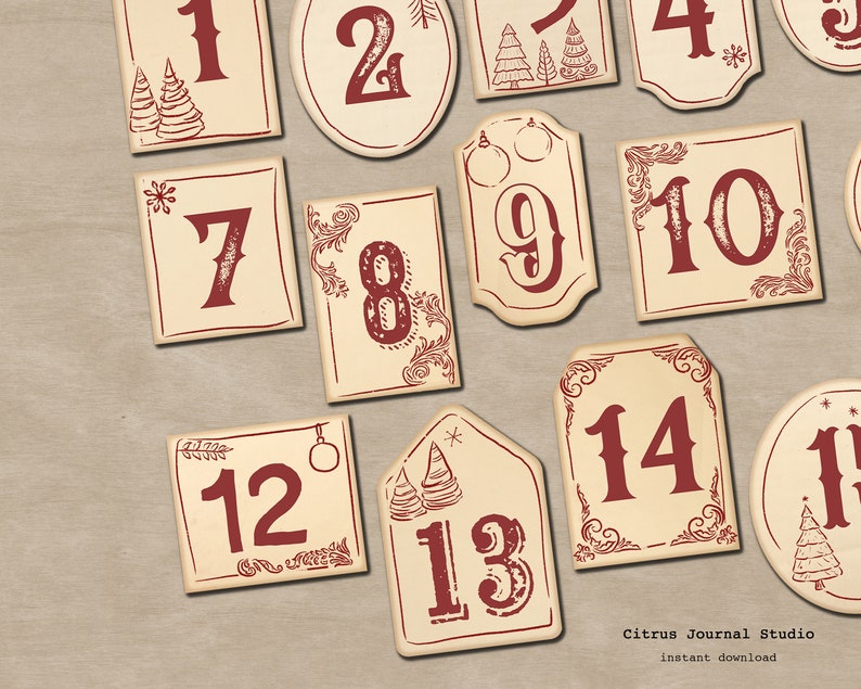 Advent Calendar, Vintage Christmas Junk Journal, Holiday Numbers ...