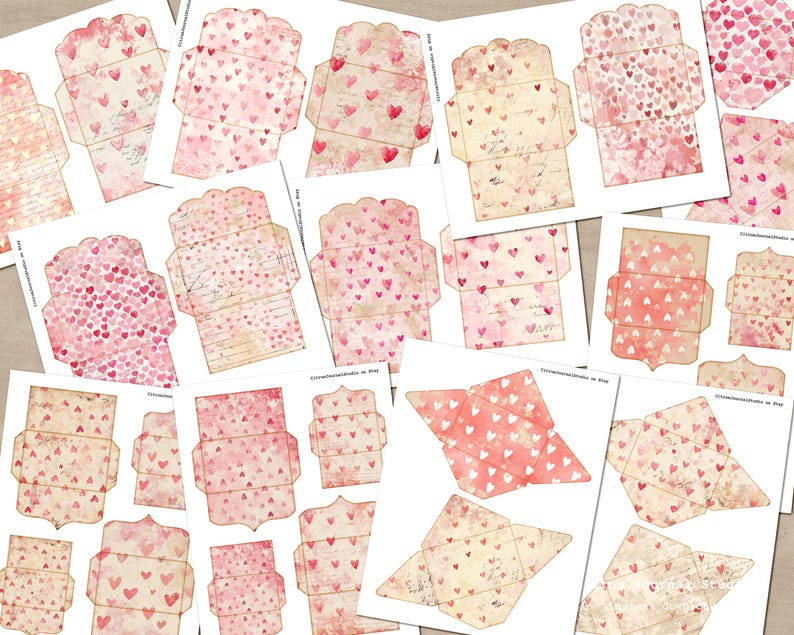 Sweet Heart Envelopes, Pink Valentines Day Junk Journal, Romantic ...