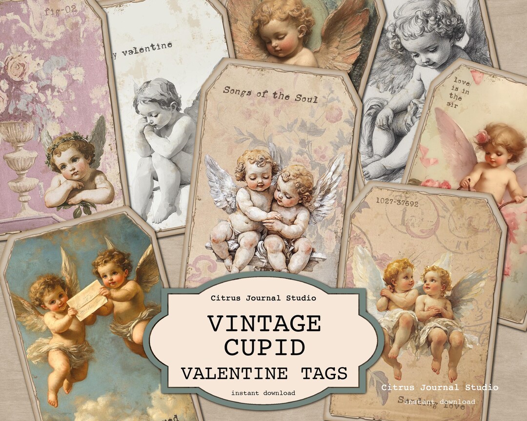 Valentine Tags, Cupid Tags, Vintage Cherub Tags, Junk Journal Tags ...