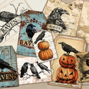 Raven Tags, Halloween Tags, Pumpkin Tags, Vintage Halloween, Halloween ...