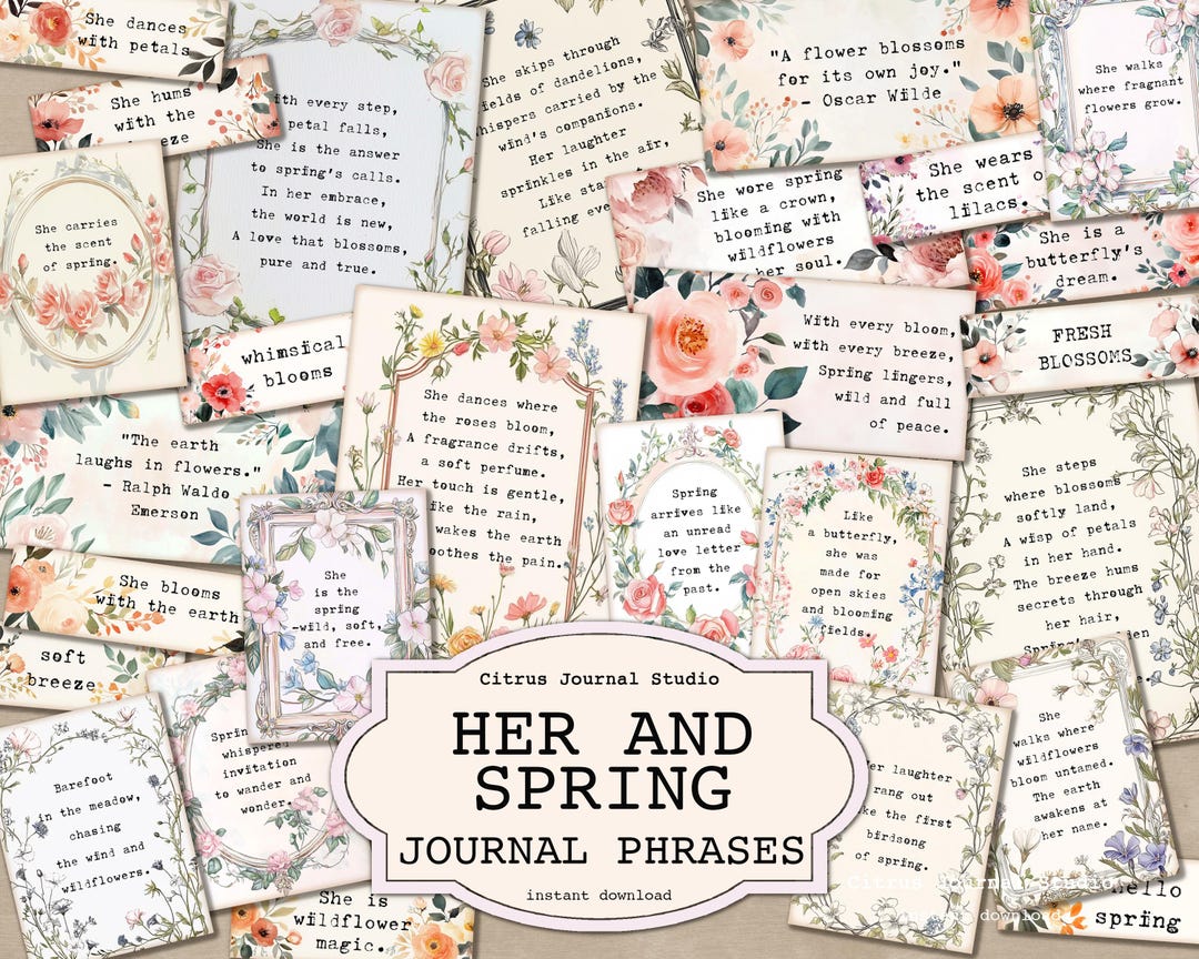 Spring Quote, Spring Journal Words, Spring Ephemera, Floral ATC, She ...