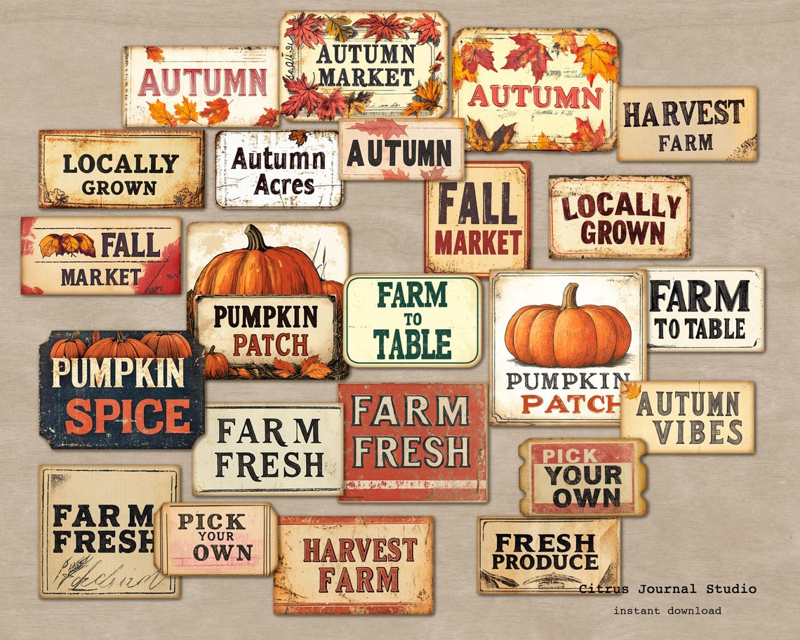 Autumn Labels, Pumpkin Spice, Autumn Ephemera, Vintage Fall Labels ...