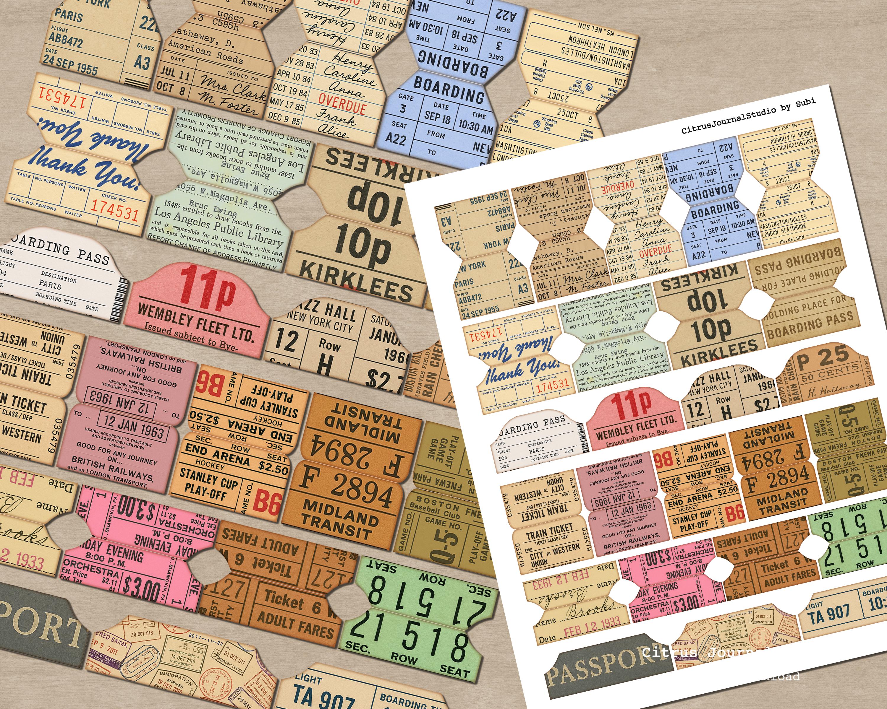 Vintage Junk Journal Tabs, Printable Vintage Ephemera Tabs, Digital Kit ...