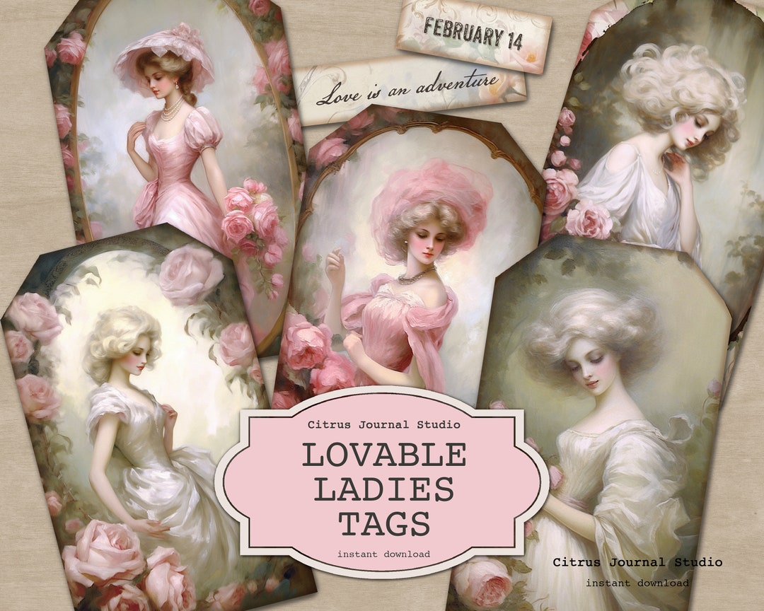Vintage Ladies, Victorian Tags, Floral Tags, Junk Journal Tags, Digital ...