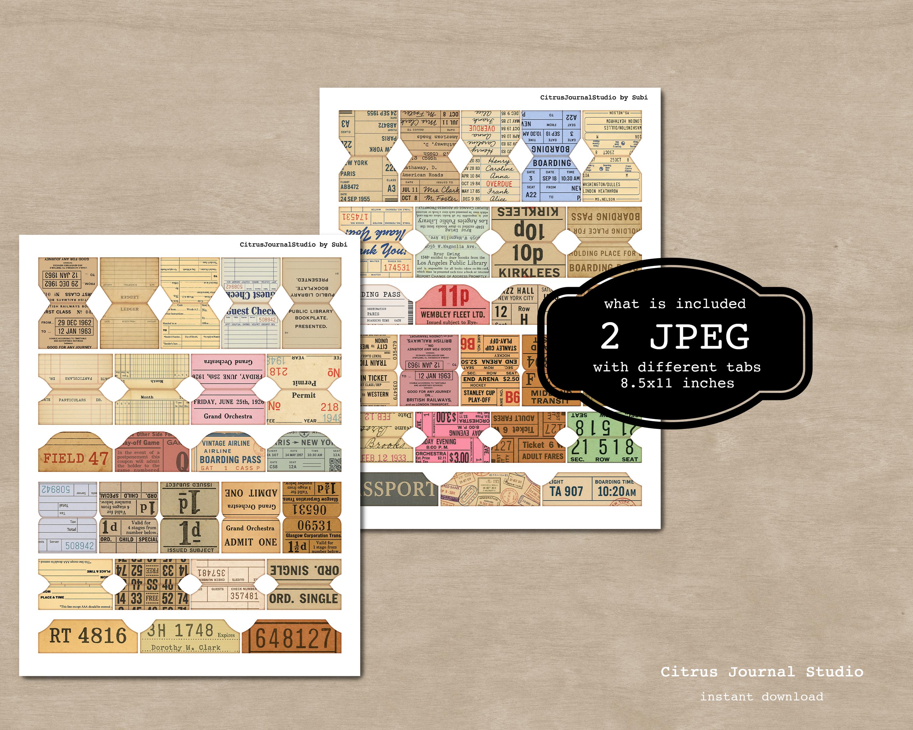 Vintage Junk Journal Tabs, Printable Vintage Ephemera Tabs, Digital Kit ...