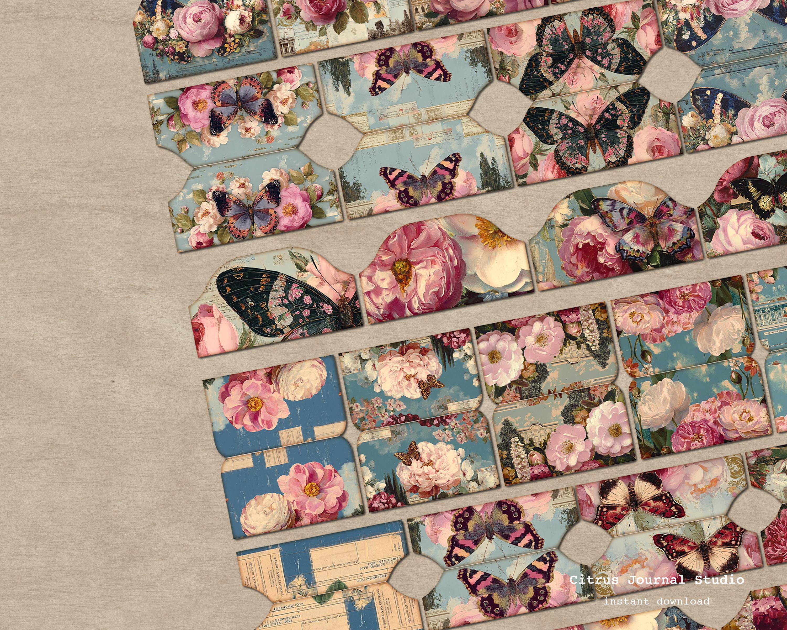 Floral Junk Journal Tabs, Butterfly Printable Tabs, Vintage ...