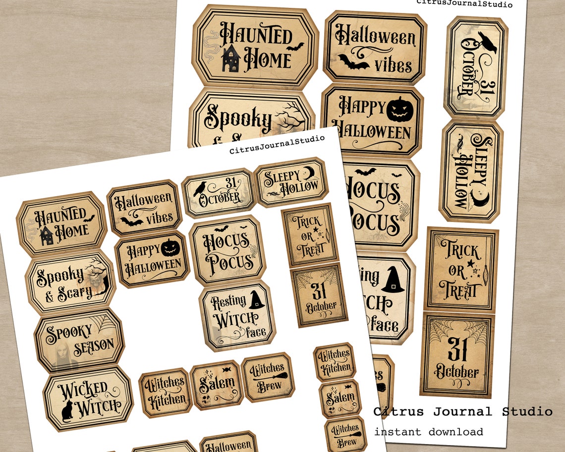 Halloween Spooky Labels, Vintage Scary, Hocus Pocus, Haunted Home ...