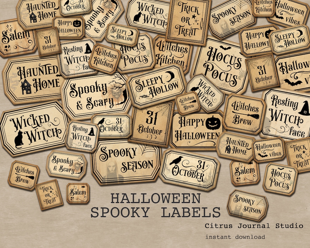 Halloween Spooky Labels, Vintage Scary, Hocus Pocus, Haunted Home ...