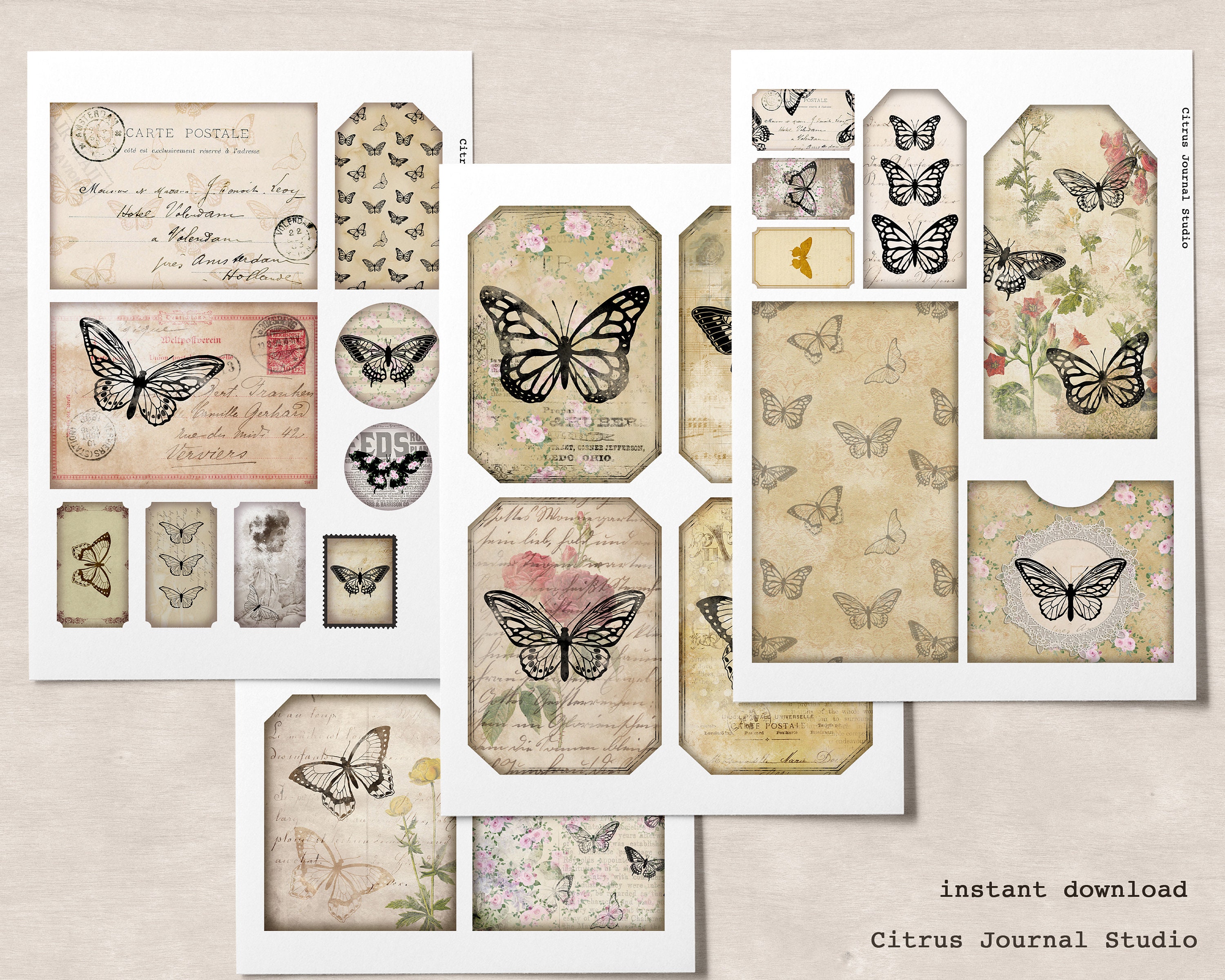 Butterfly Journal Pocket Tag Junk Journal Kit Butterfly - Etsy