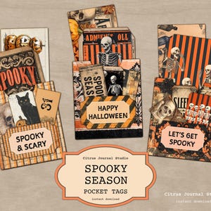 Halloween Pocket Tags – Vintage Spooky Skeleton Ephemera, Junk Journal ...