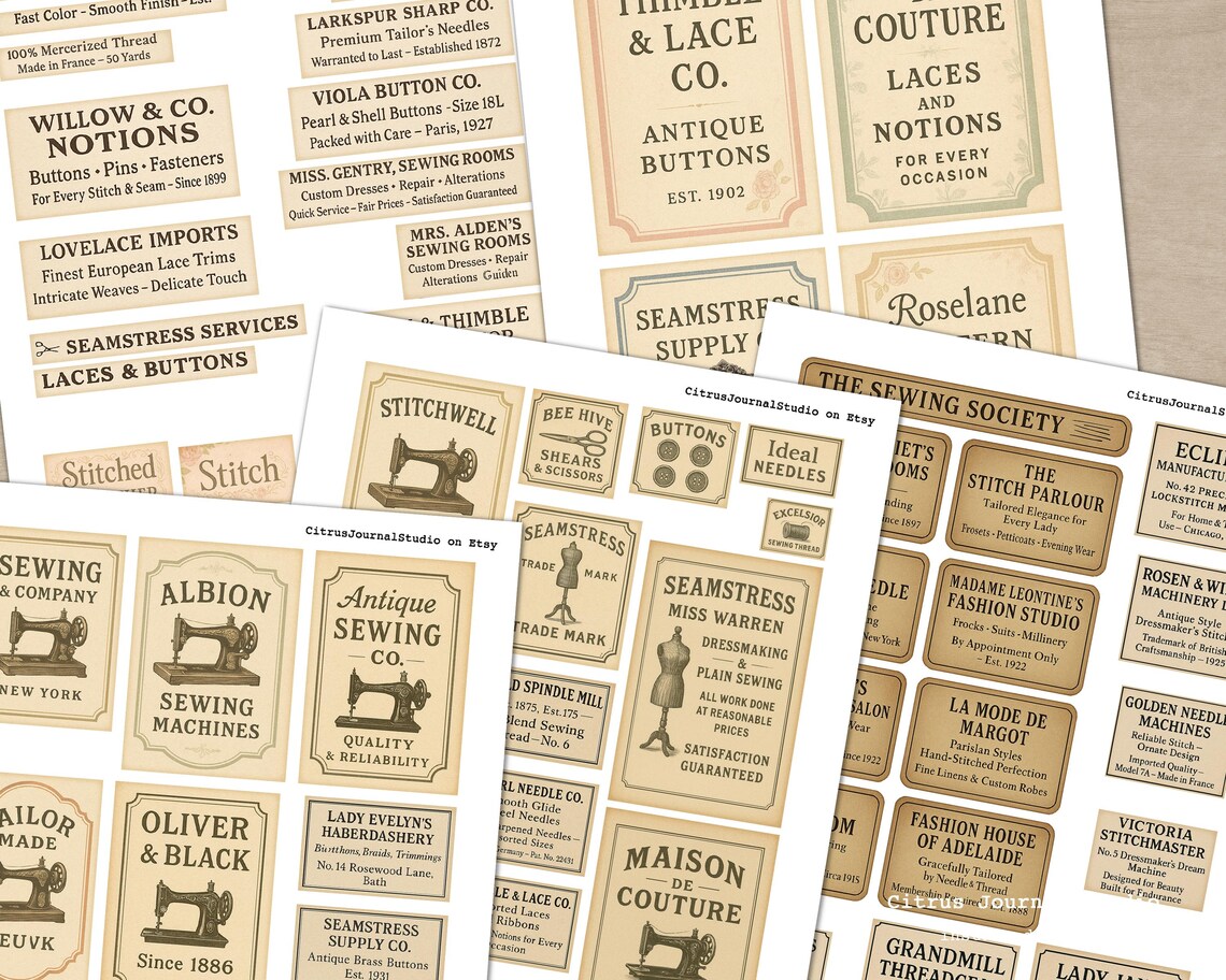 Vintage Sewing Ephemera Printable – Sewing Machine Labels & Seamstress ...