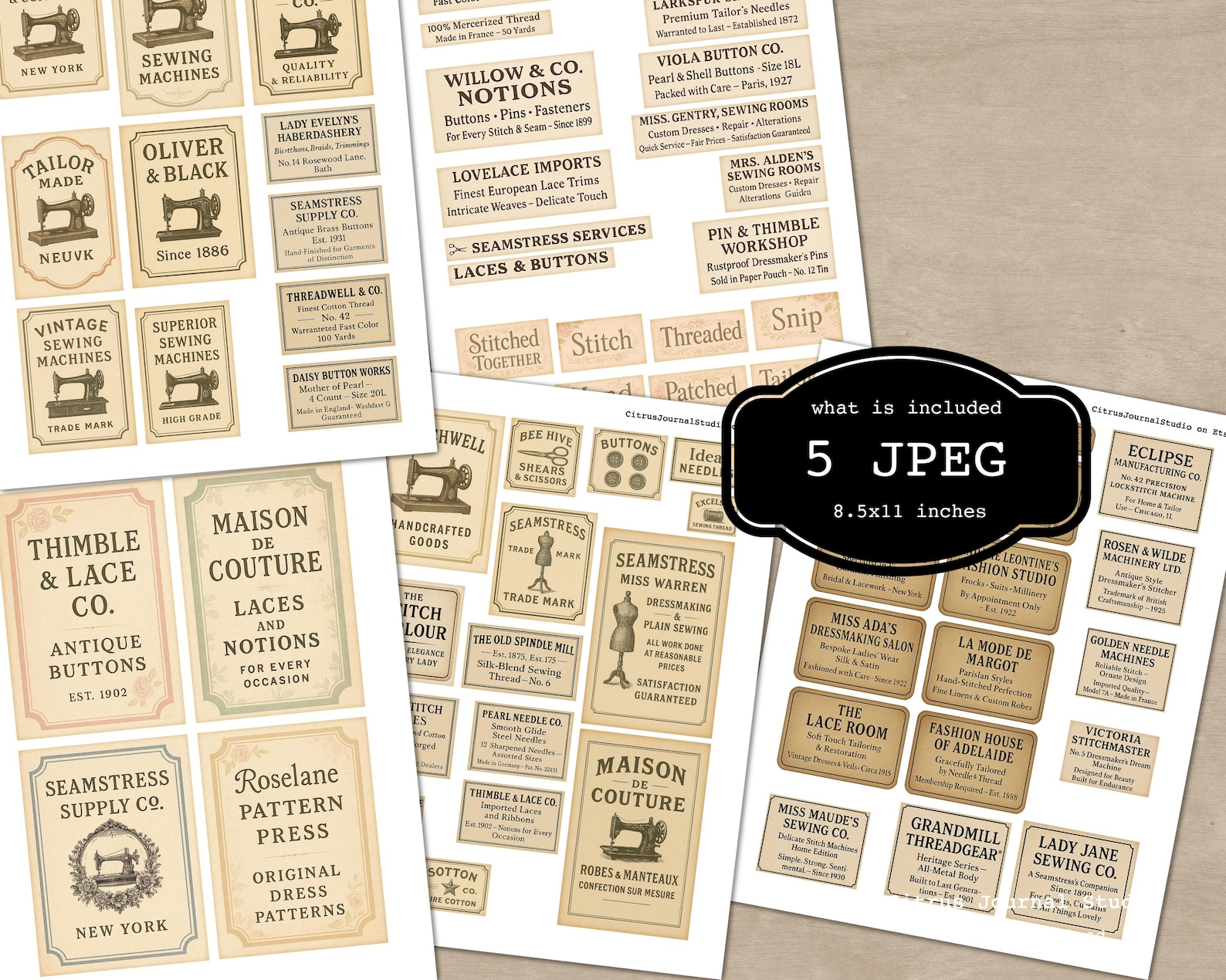 Vintage Sewing Ephemera Printable – Sewing Machine Labels & Seamstress ...