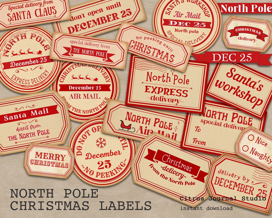 Christmas Labels, North Pole, From Santa, Christmas Letter, Christmas ...