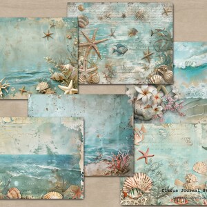 Ocean Junk Journal, Shabby Blue Journal, Blue Scrapbook Paper, Nautical ...