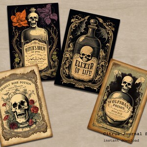 Halloween Ephemera, Skull ATC, Potion Labels, Digital Kit, Vintage ...