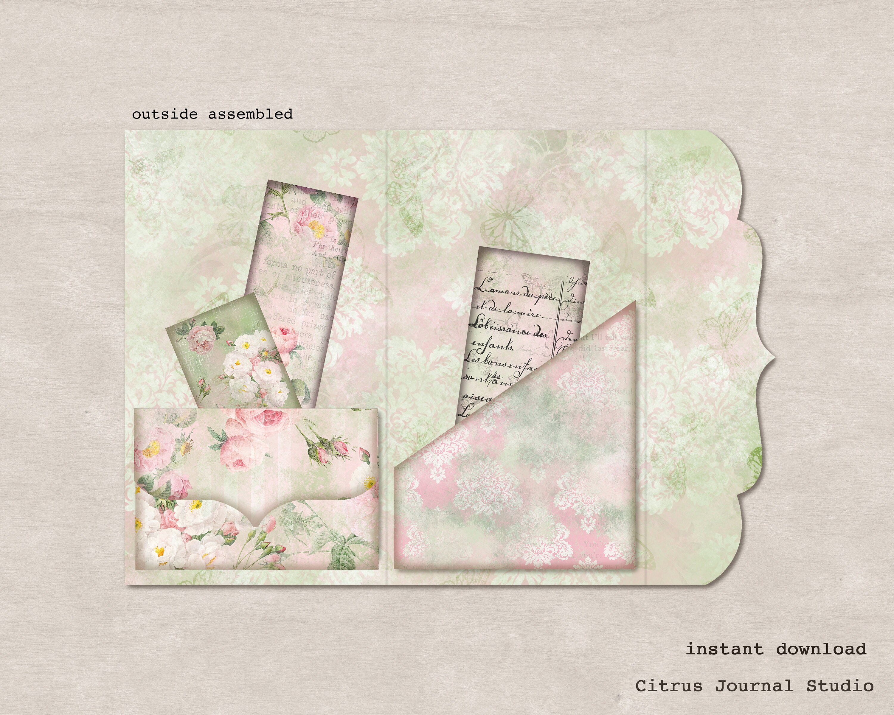 Shabby Green Junk Journal Kit Trifold Folio Journal Insert - Etsy