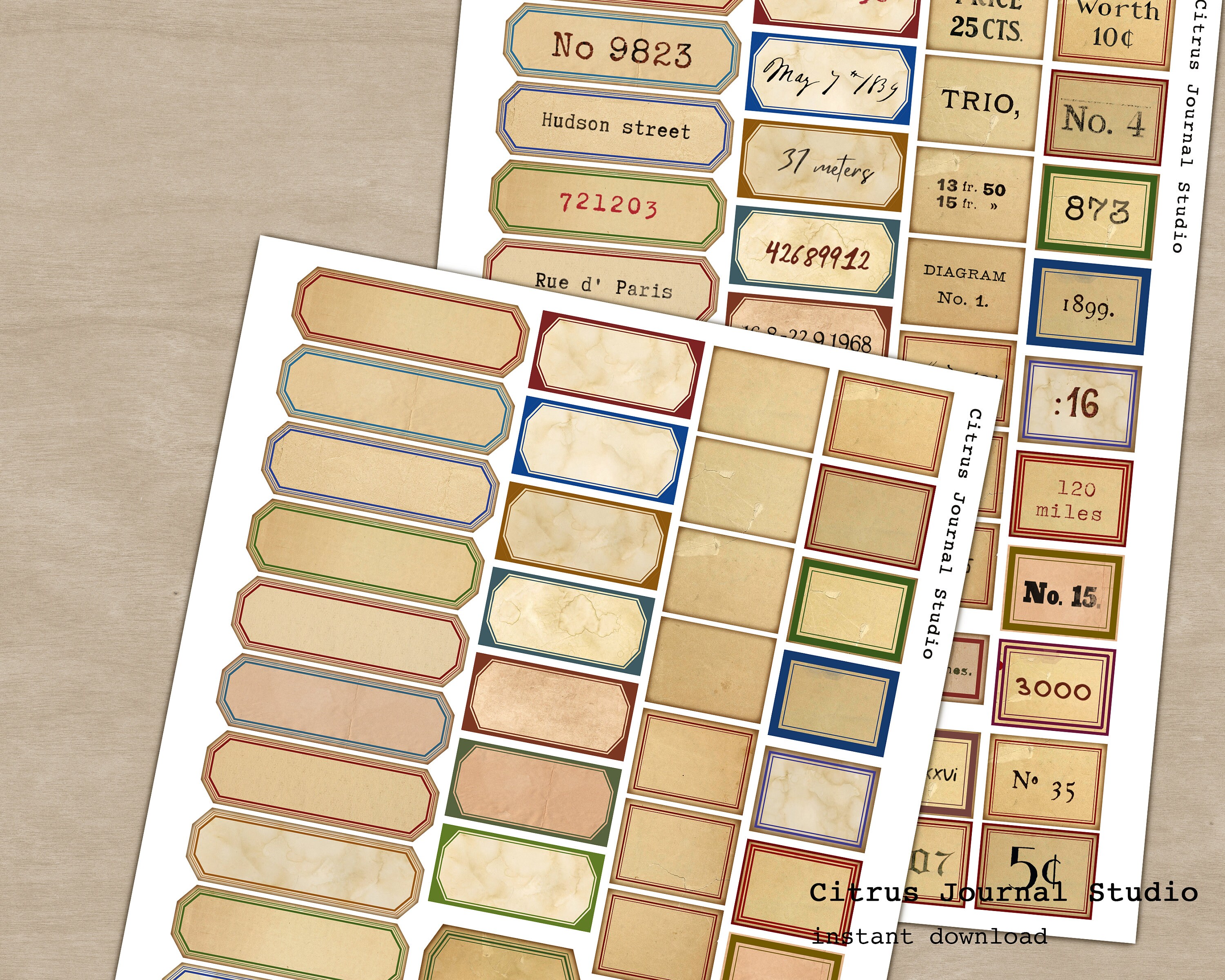 Number Labels Vintage Labels Junk Journal Kit Vintage Tags - Etsy