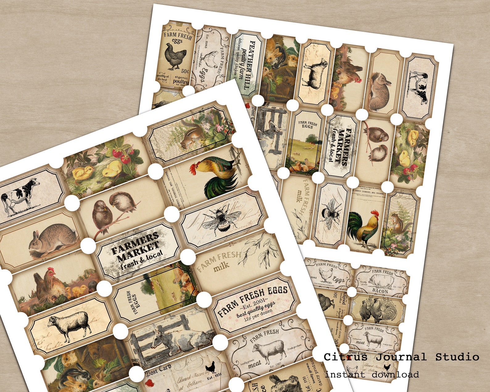 Farming Tickets, Junk Journal Kit, Farm Animals Ephemera, Farm Life ...