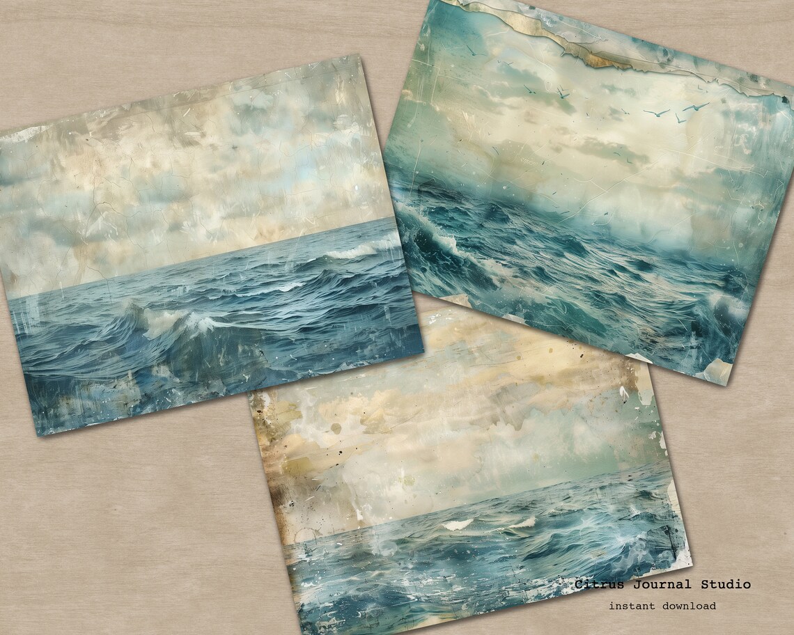 Ocean Junk Journal, Shabby Blue Journal, Blue Scrapbook Paper, Nautical ...