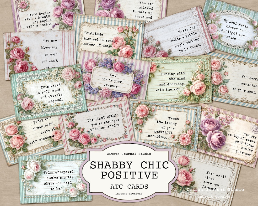 Positive Phrases Printable, Shabby Chic Journal ATC, Vintage Roses ...