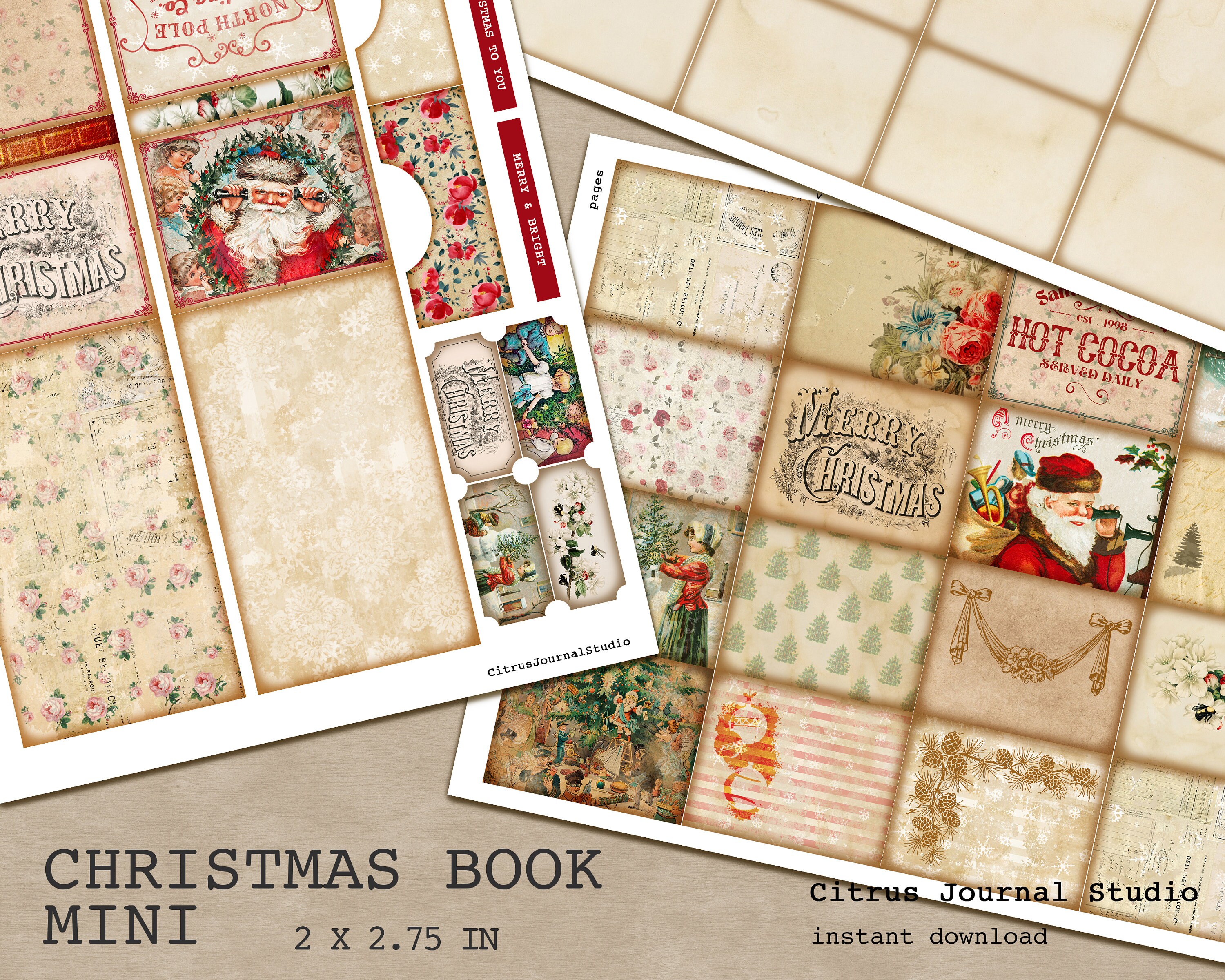 Christmas Mini Book Christmas Tiny Junk Journal Shabby Chic - Etsy