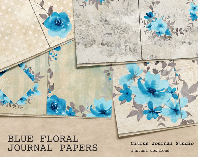 Blue Rose, Junk Journal, Printable Journal, Blue Rose Paper, Floral ...